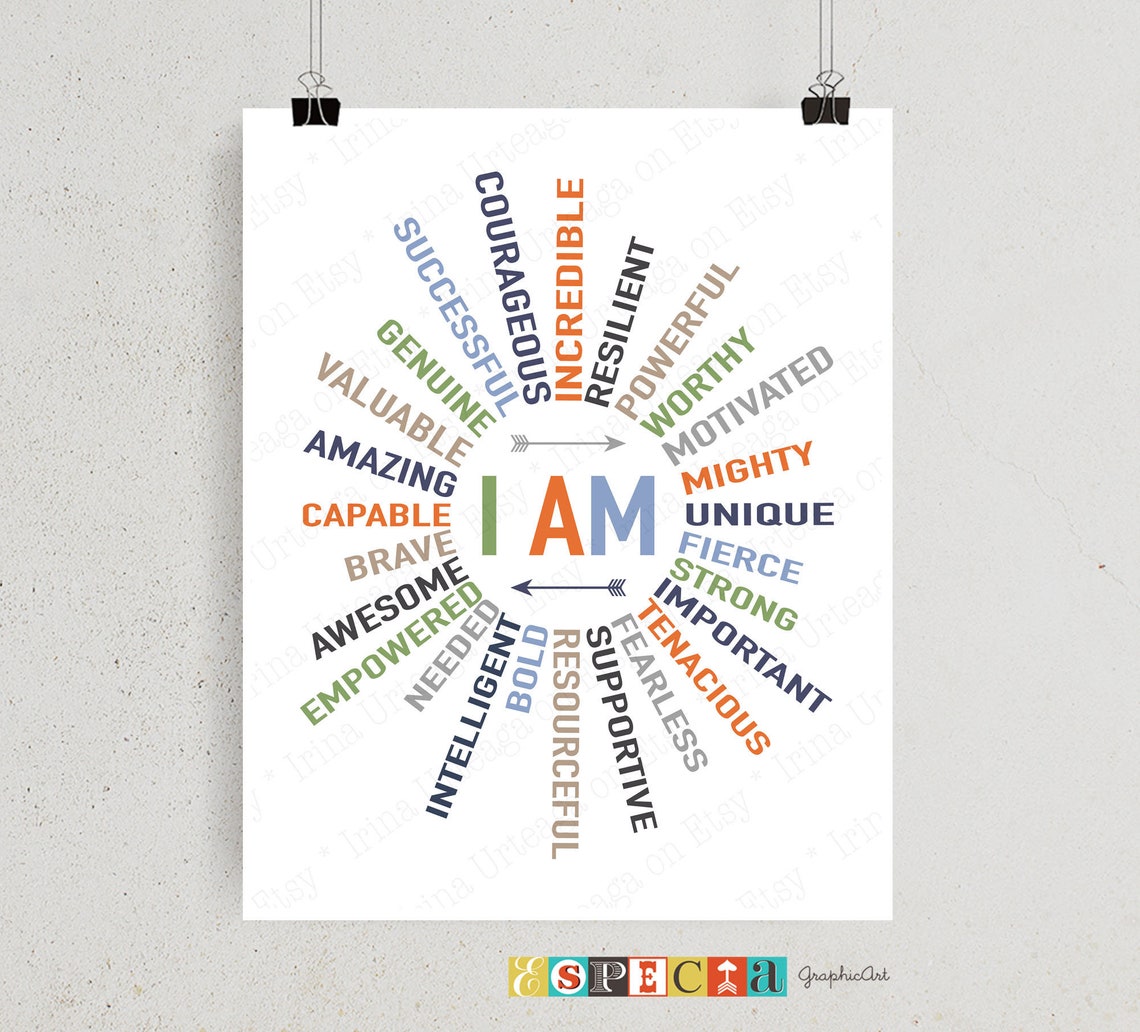 I Am Affirmation Words Printable Wall Art – Positive Mindset Decor ...