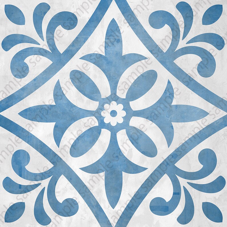 Mosaic Tile Wall Art Set of 4 16x16 Square Posters, Digital Tiles ...