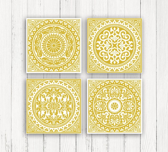 Mustard yellow Mosaic tile Modern geometric decor Printable | Etsy
