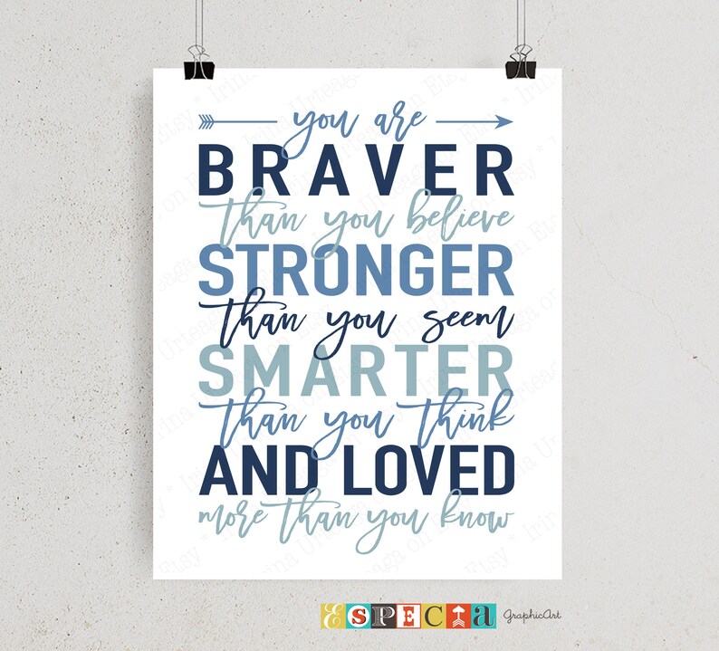 Winnie the Pooh Quote Printable Wall Art: Braver, Stronger (JPG File ...