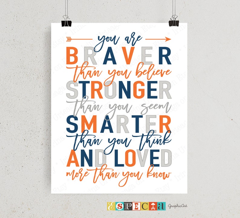 Printable Inspirational Quote You Are Braver Than You Believe | Etsy