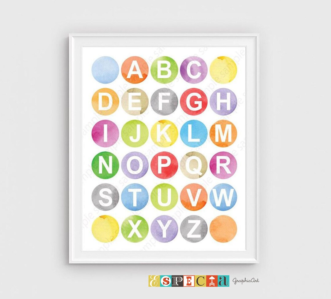 Abc Poster PRINTABLE Alphabet Wall Art, Polka Dot Watercolor Circle ...