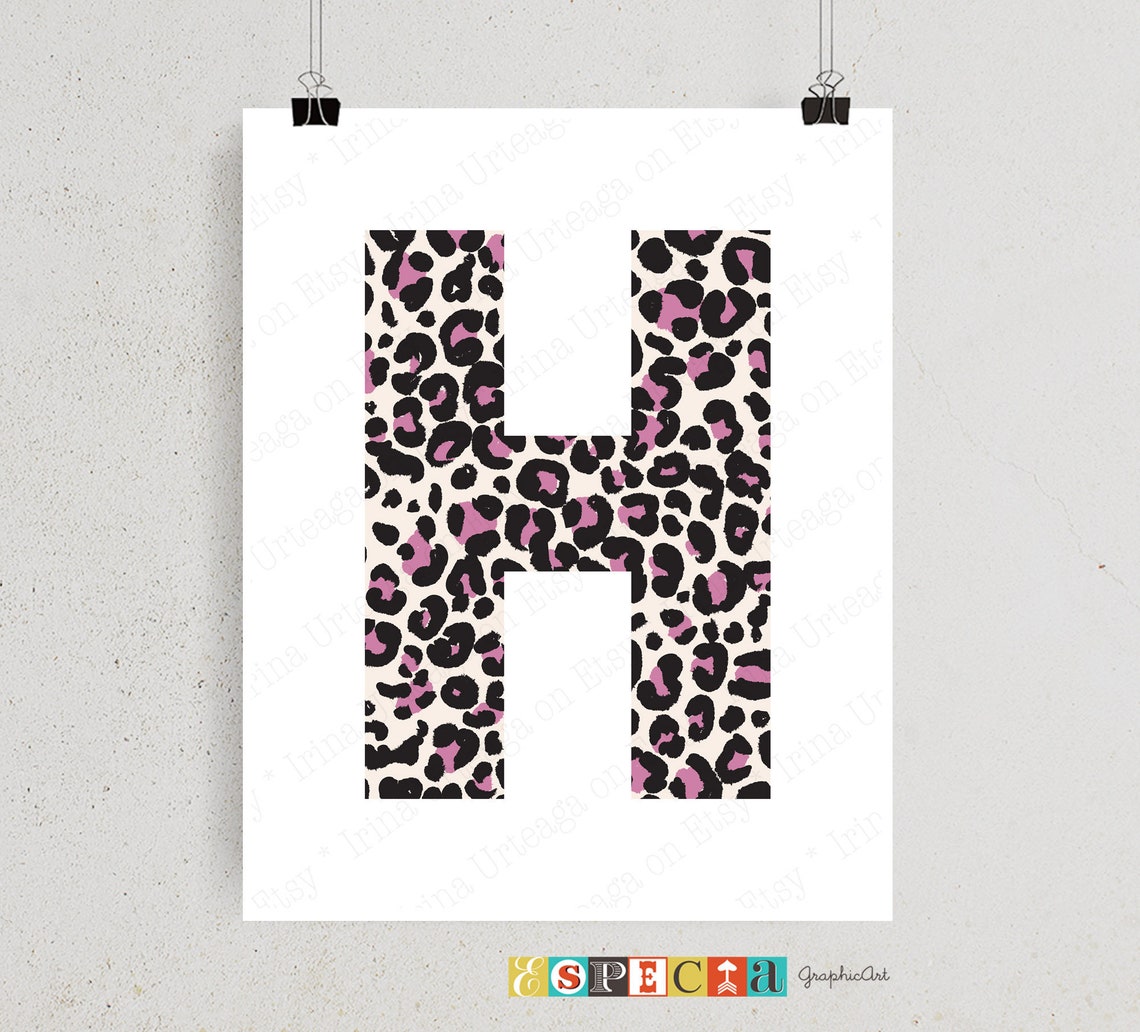 Leopard Initial print Letter H poster printable wall art for | Etsy