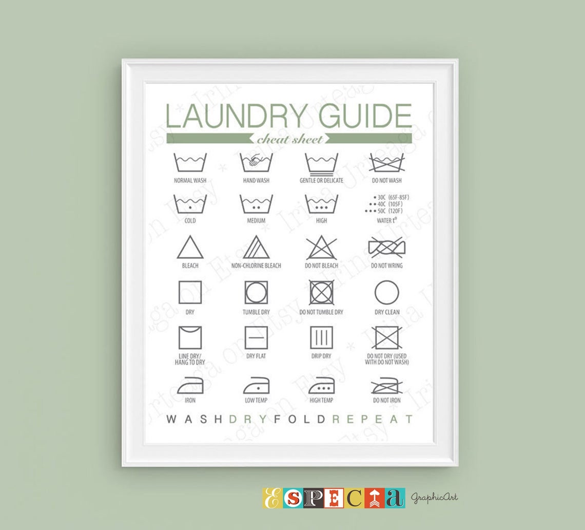 Laundry Instructions PRINTABLE Wall Art Sage Green and Gray | Etsy