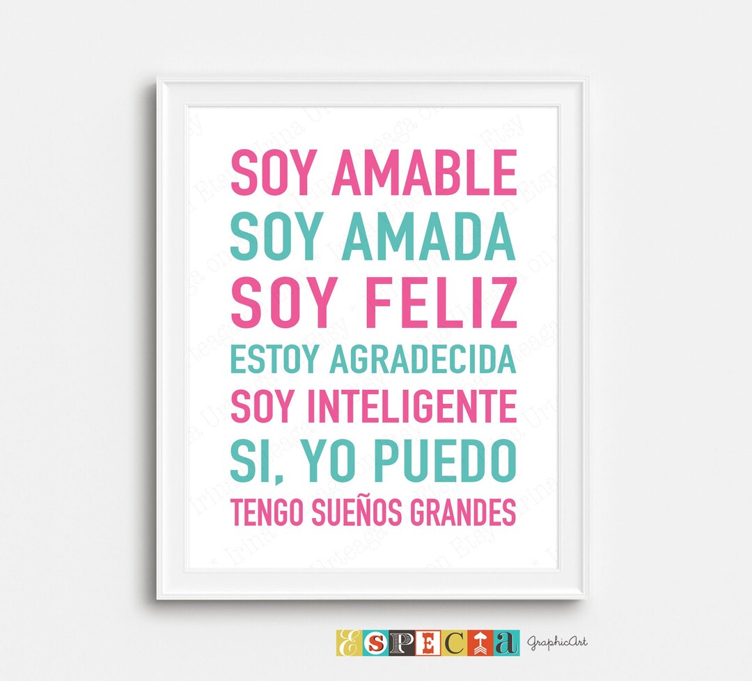 Affirmation Words in Spanish, PRINTABLE Inspirational Text for Girl ...