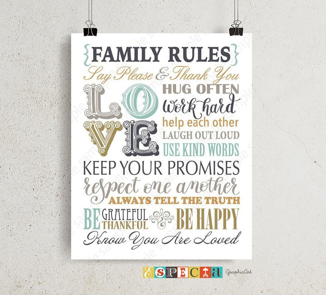 Family Rules Sign Printable Shabby Chic Style Wall Art - Etsy