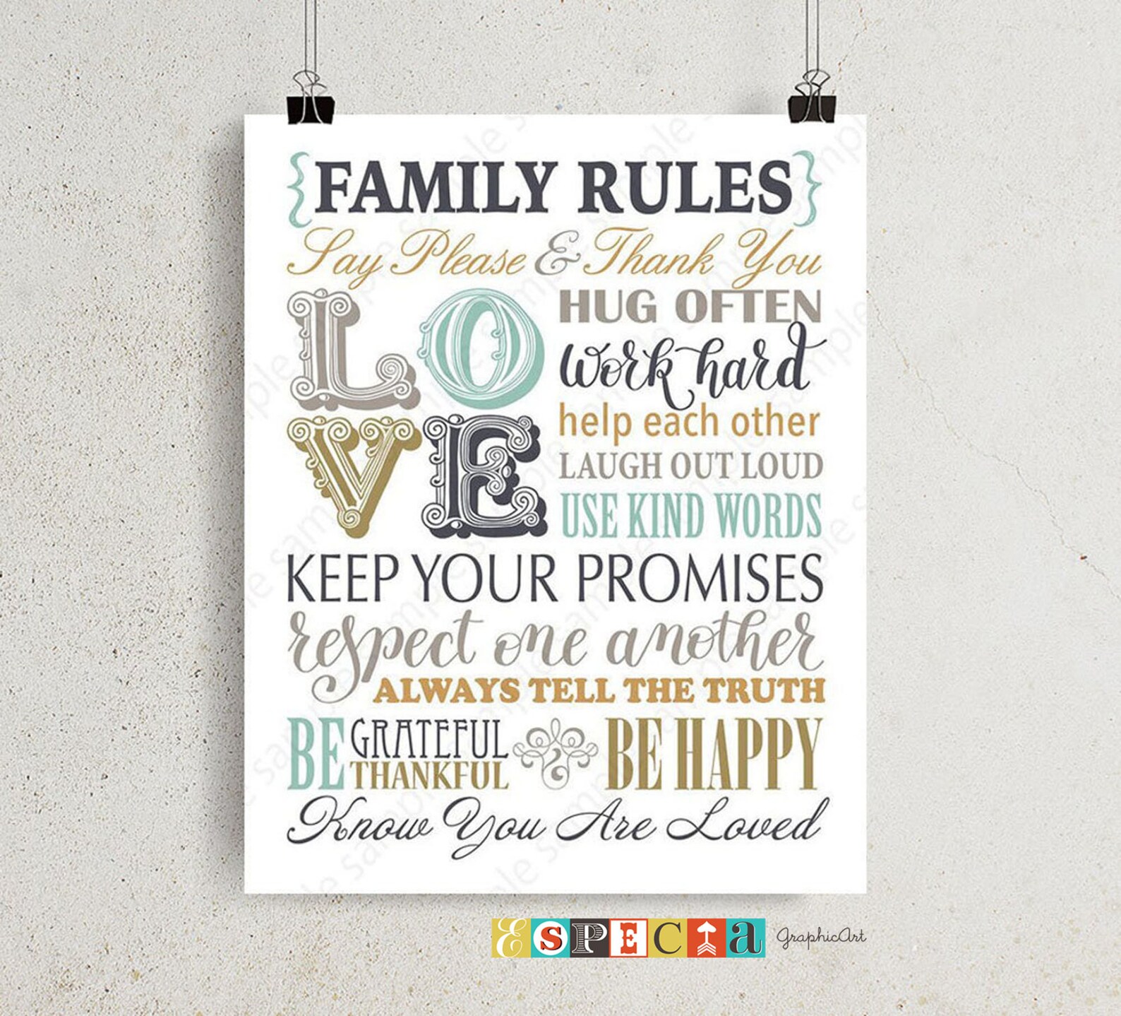 Family Rules Sign Printable Shabby Chic Style Wall Art | Etsy