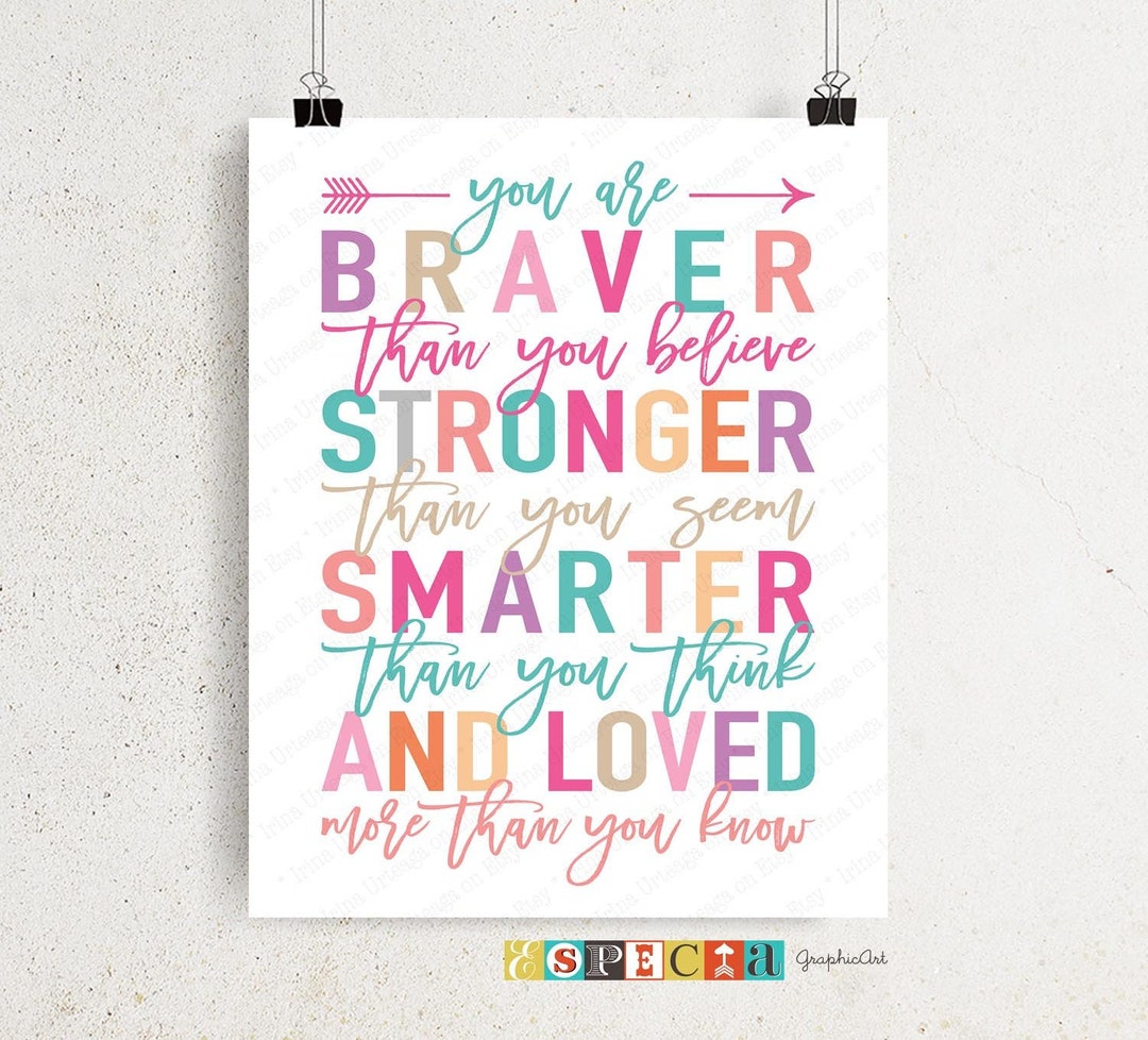 You Are Braver Winnie the Pooh Quote Printable Wall Art for DIY Girls ...