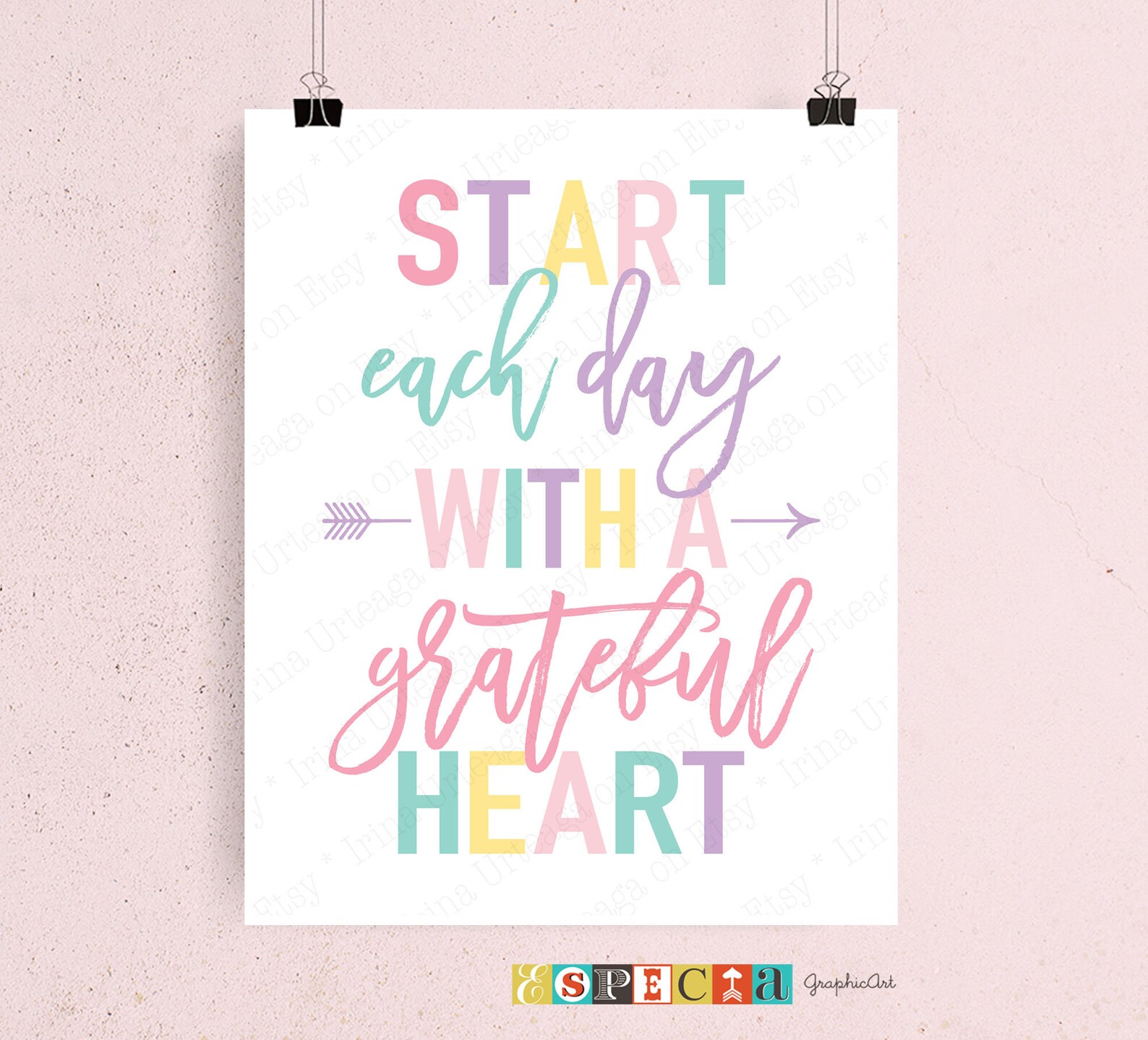 Start Each Day With a Grateful Heart PRINTABLE Wall Art in - Etsy
