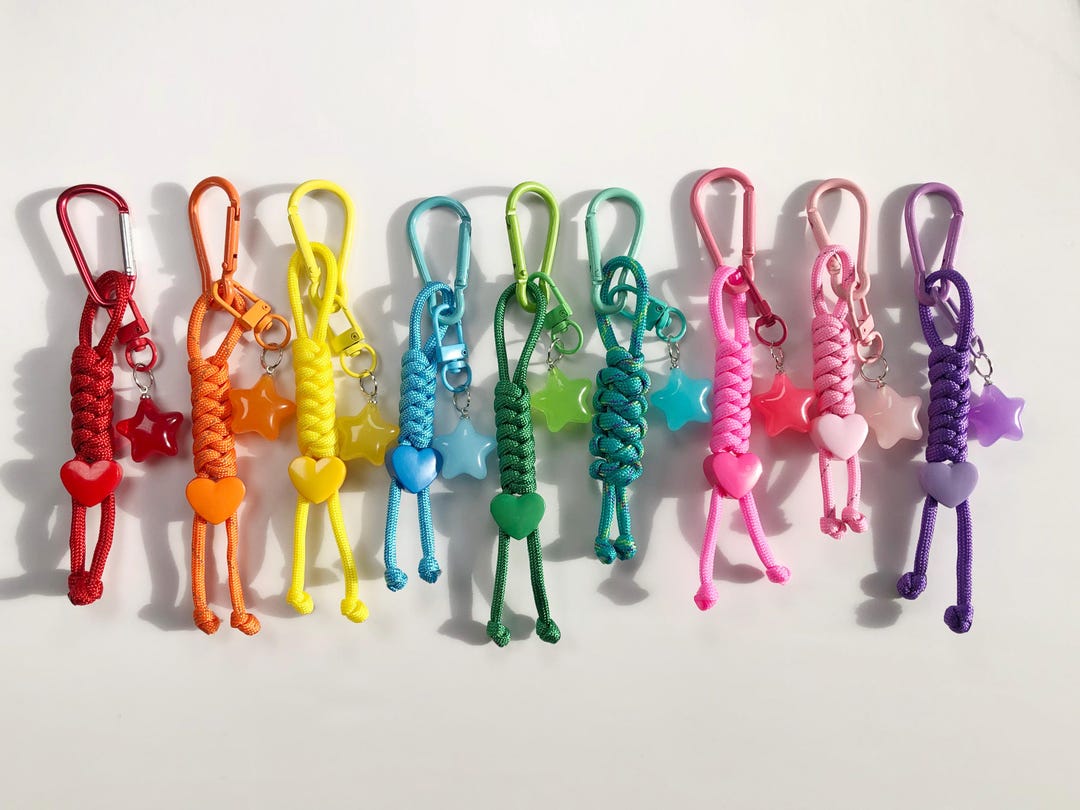 Colorful Rope Bag Charm: Handmade Paracord Keychain With Star & Heart ...
