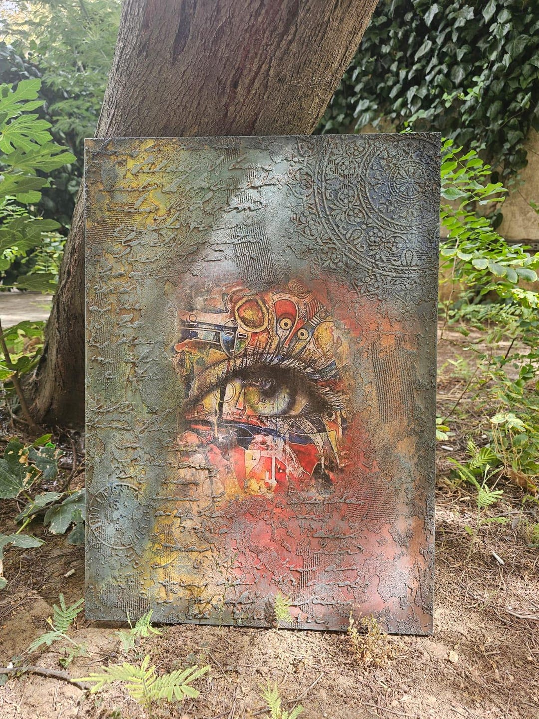Rustic Eye Plaster Wall Art - Textured Wabi-sabi Painting on Wood ...