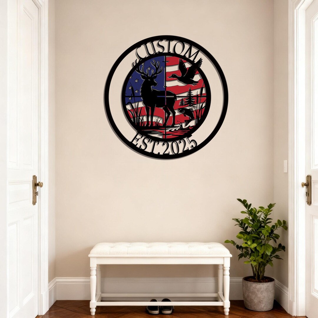 Custom Hunting Scope American Flag Metal Wall Art -personalized Cabin ...