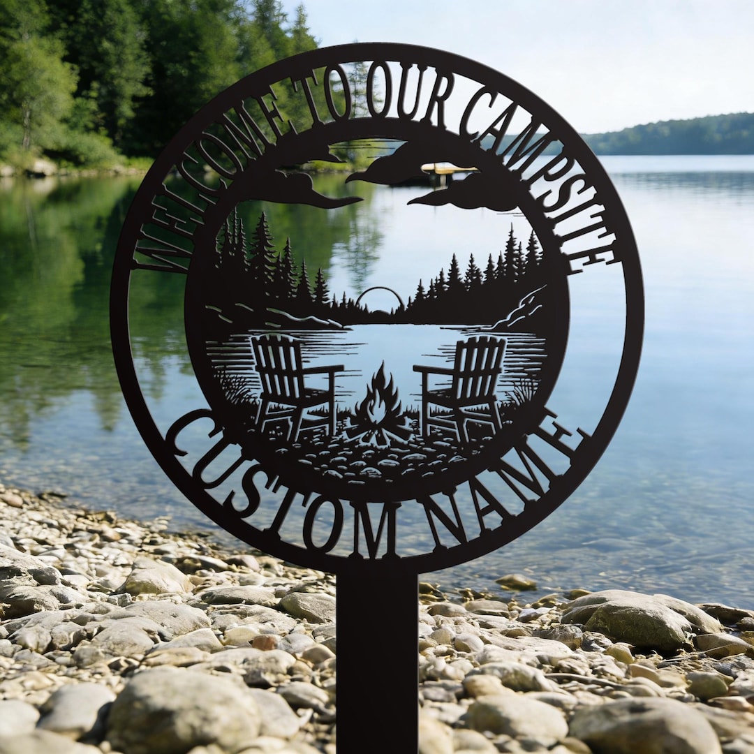 Custom Lake Campfire Welcome Yard Stake - Personalized Camping Decor ...