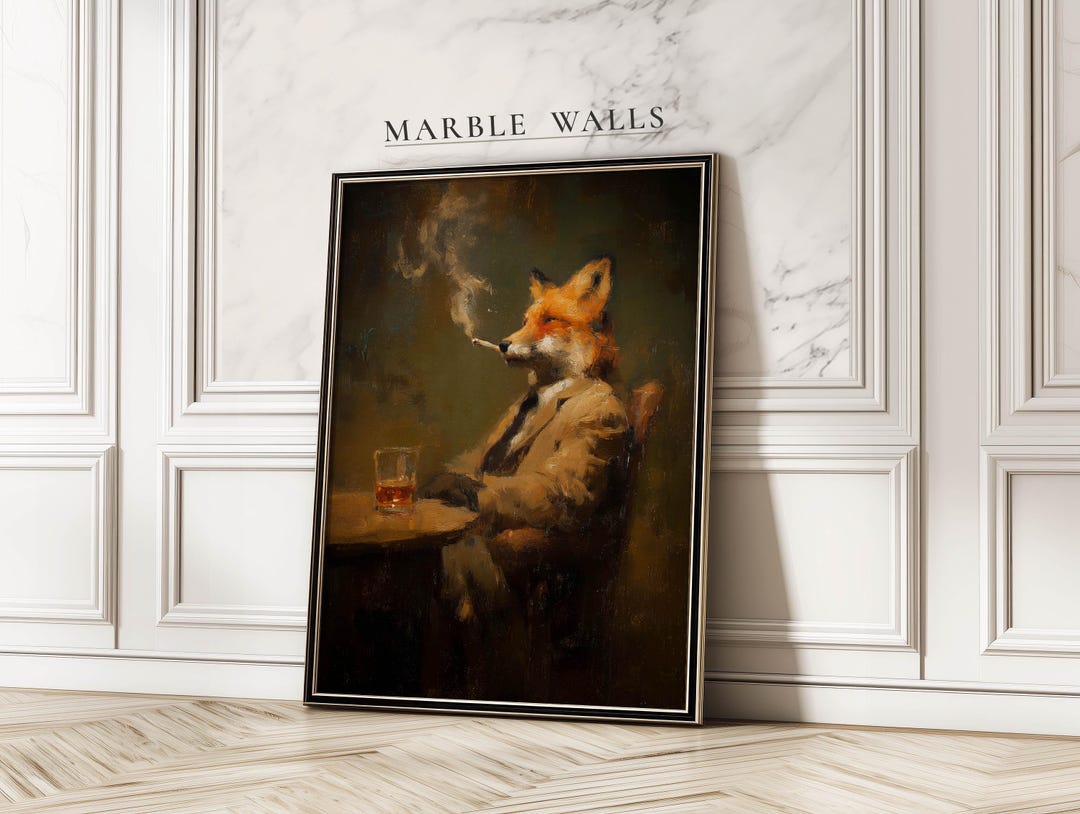 Smoking Gentleman Fox Poster - Vintage Whiskey Fox Wall Art Print Moody ...