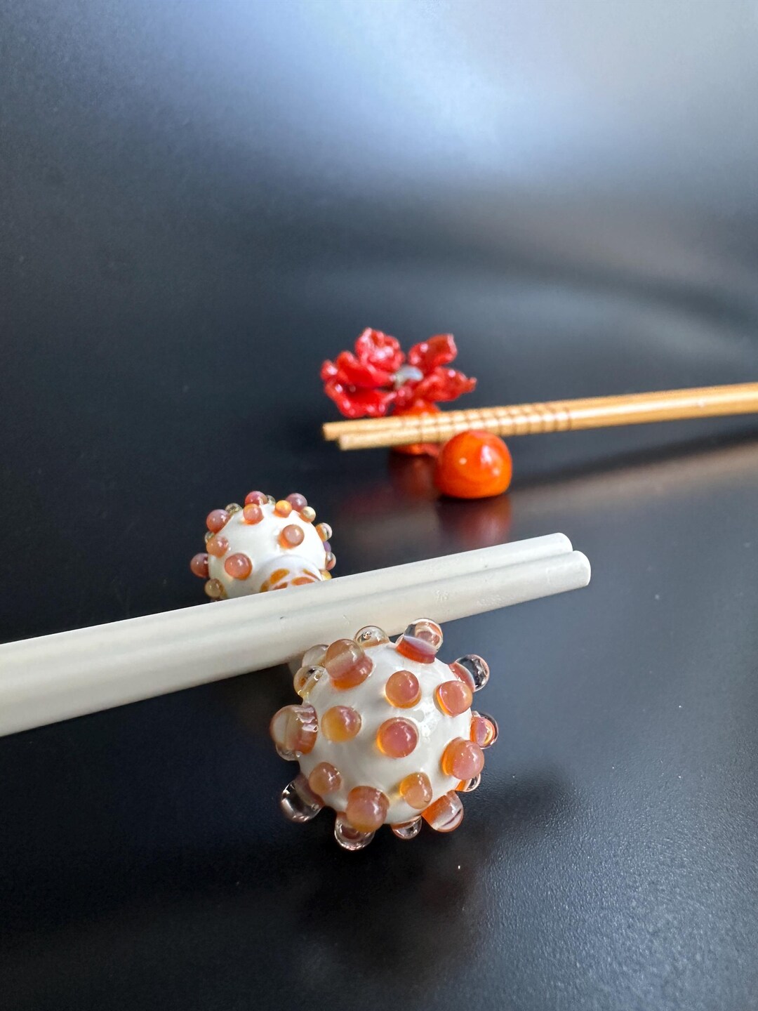 Handmade Glass Chopstick Rest - White With Striking Dots/ Flameworked ...