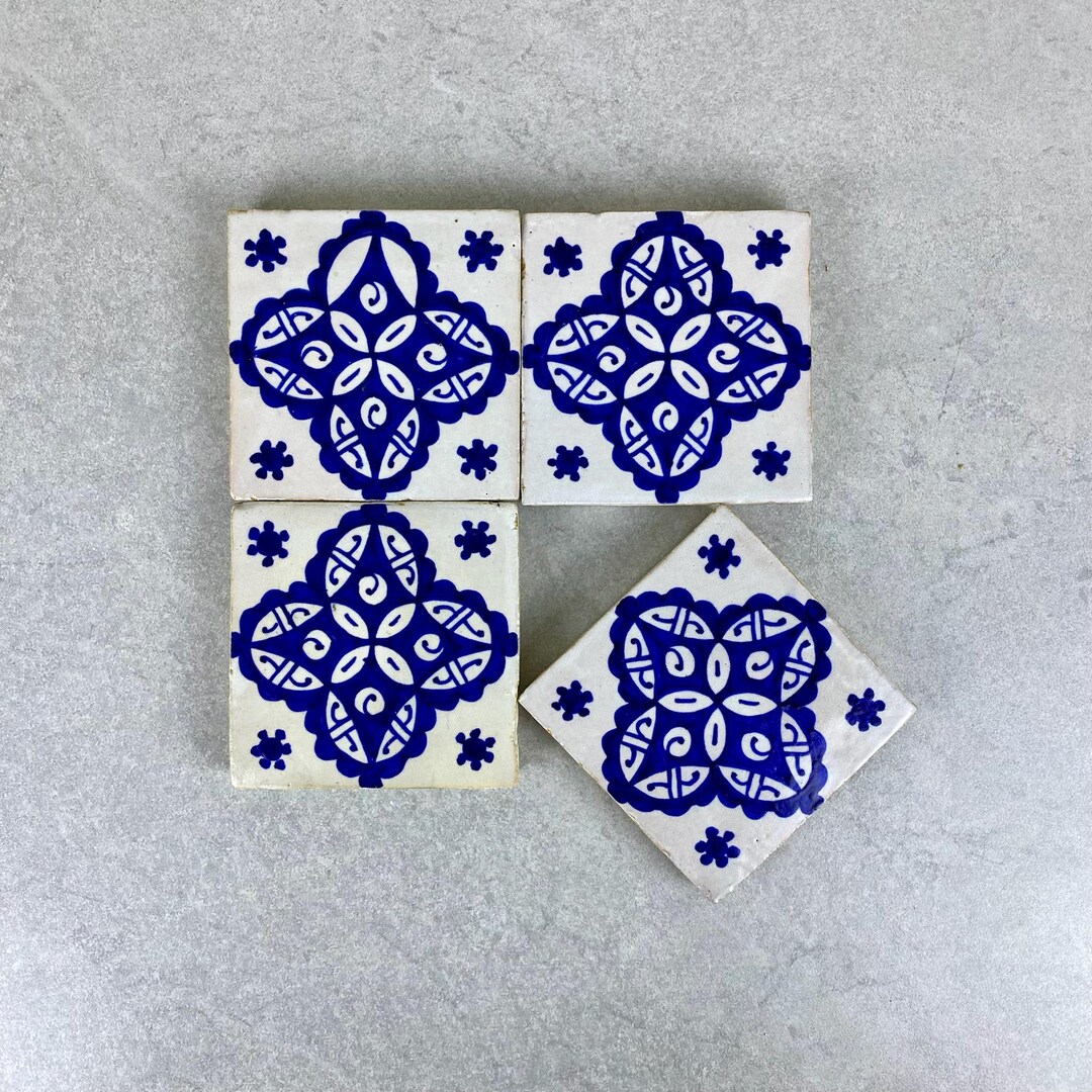 Hand-painted Moroccan Blue Floral Tiles 10x10 Cm – Cobalt Zellige ...