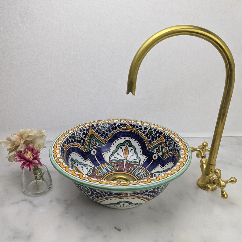 Handcrafted Ceramic Vessel Basin – Andalus Radiance Multicolor Moroccan ...