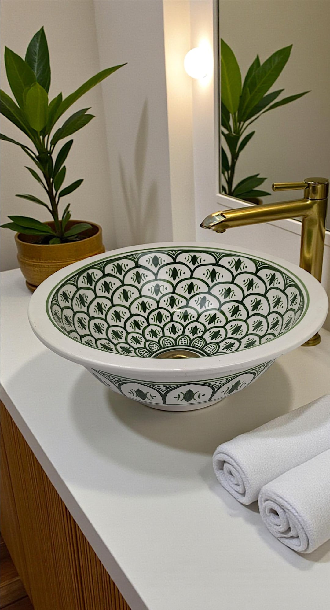 Verdant Bloom Green Moroccan Sink – Hand Painted Ceramic Wash Basin ...