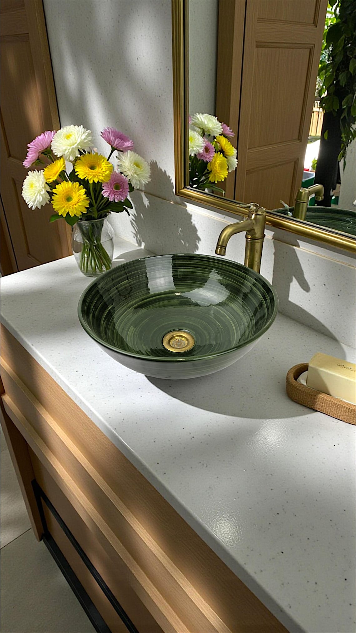 Handcrafted Ceramic Vessel Sink – Deep Emerald Green Moroccan Basin ...