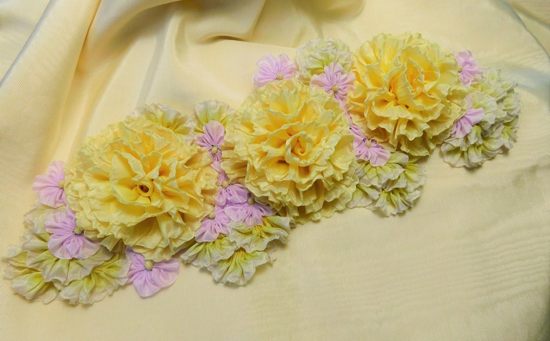 Yellow Roses Ribbon Flower Large Applique - Etsy