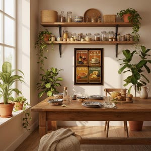 French Bistro Wall Art | Vintage Kitchen Print - Wooden Framed Poster ...