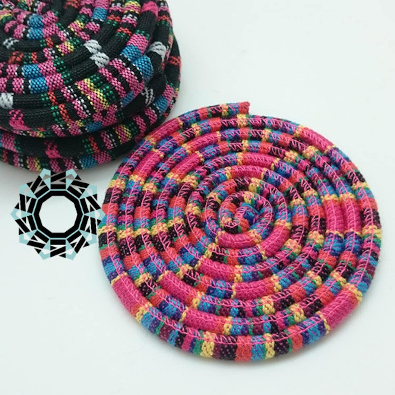 Round Colorful Textile Drink Coaster, Ooak Handmade Textile Coaster ...