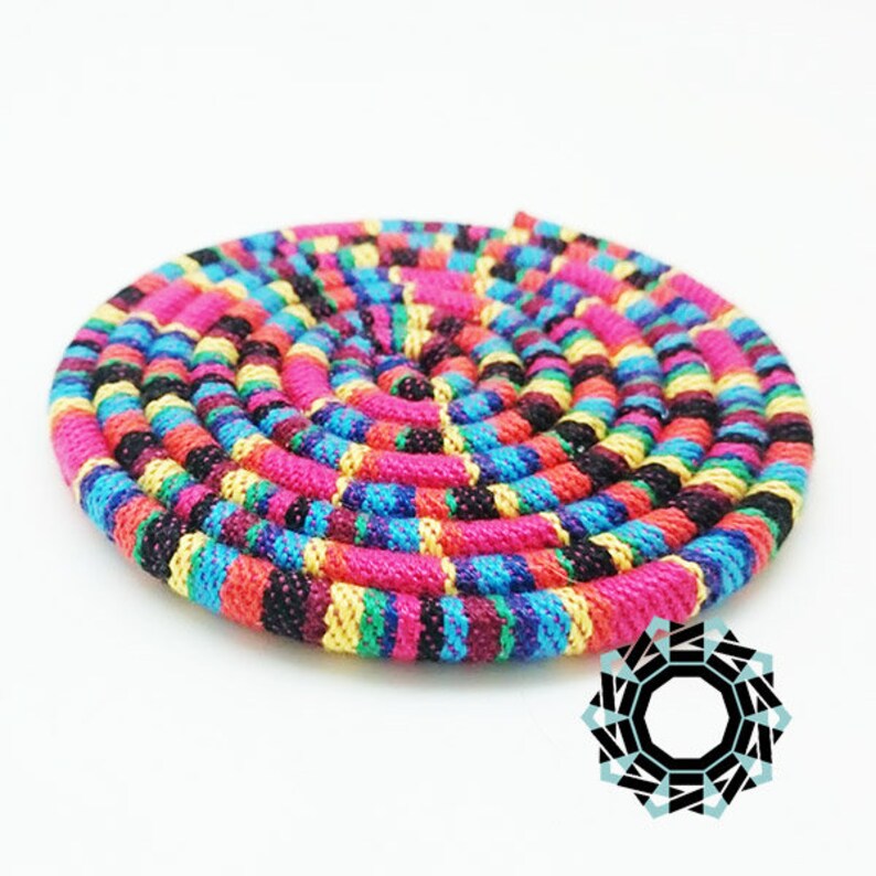 Round Colorful Textile Drink Coaster, Ooak Handmade Textile Coaster ...