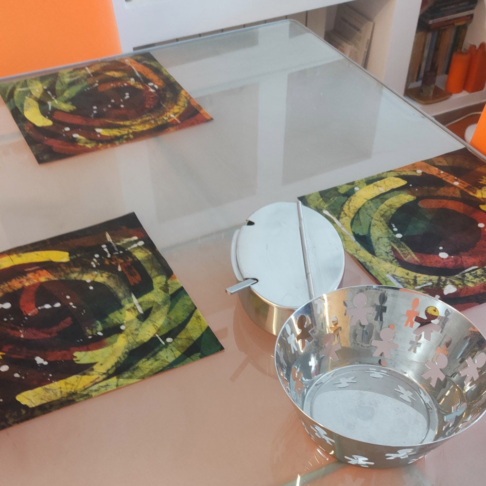 Batik, Painting, Textil Table Decoration, Ooak Handmade Textile, Unique ...