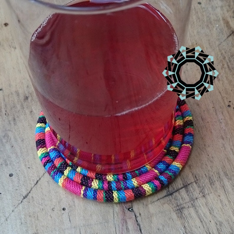 Round Colorful Textile Drink Coaster Ooak Handmade Textile - Etsy