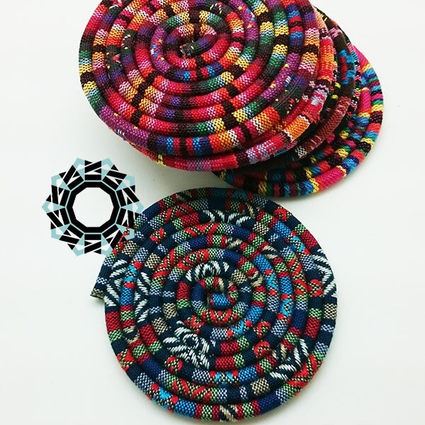 Round Blue Textile Drink Coaster, Ooak Handmade Textile Coaster, Unique ...