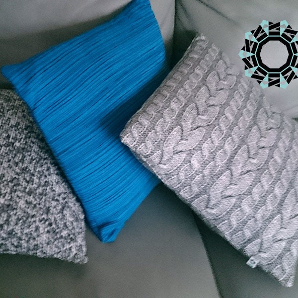 Gray Cushion Printed With a Knitted Stitch Pattern, Living Room Pillow ...