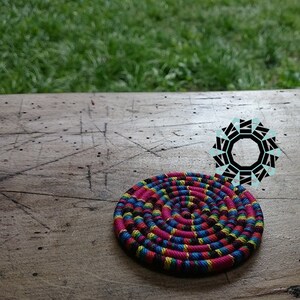 Round Colorful Textile Drink Coaster, Ooak Handmade Textile Coaster ...