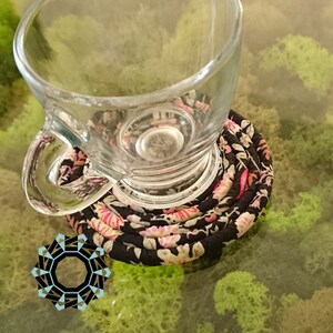 Round Black Textile Drink Coaster, Ooak Handmade Textile Coaster ...