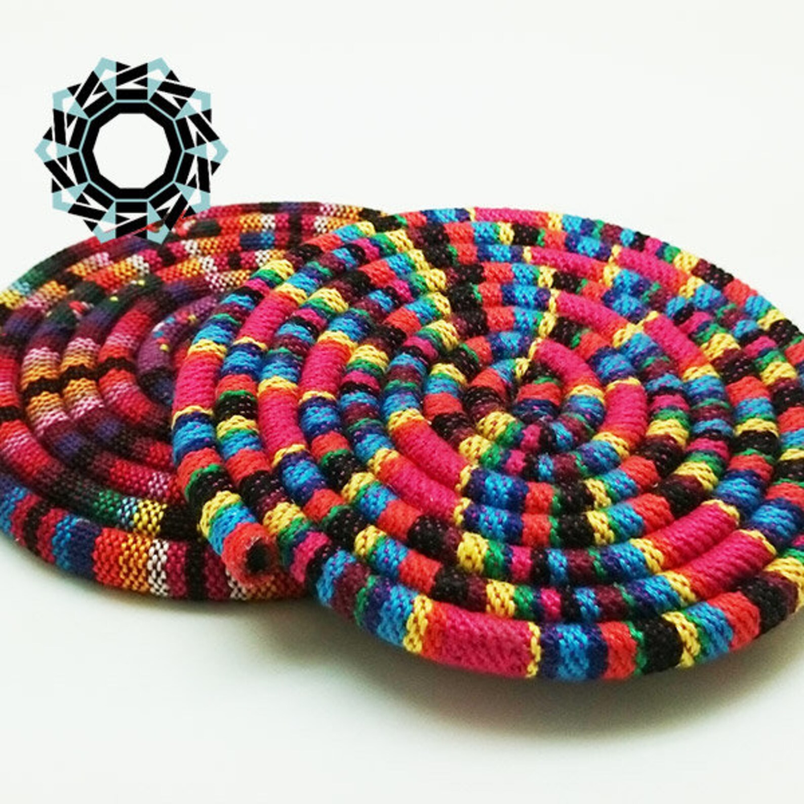 Round Colorful Textile Drink Coaster, Ooak Handmade Textile Coaster ...