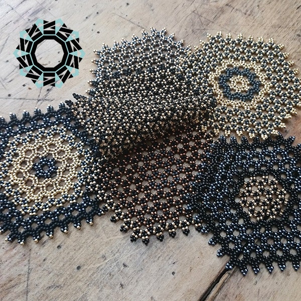 Drink Coaster, Beaded Glass Mat, Hexagonal Black and Gold Coaster ...