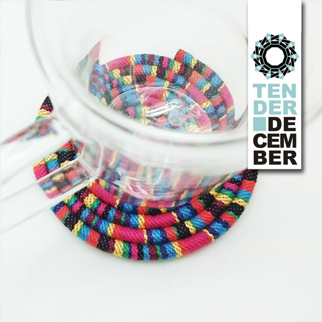 Round Colorful Textile Drink Coaster, Ooak Handmade Textile Coaster ...