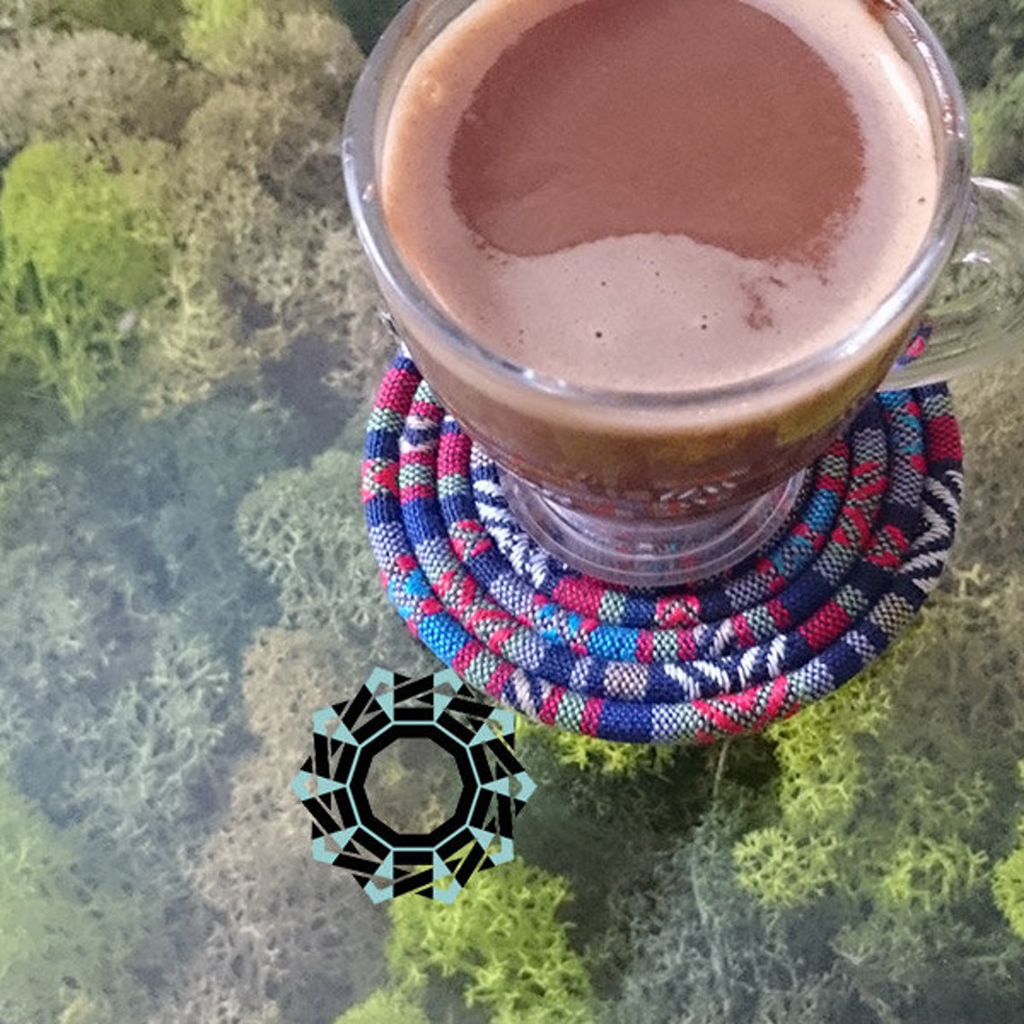 Round Blue Textile Drink Coaster Ooak Handmade Textile - Etsy