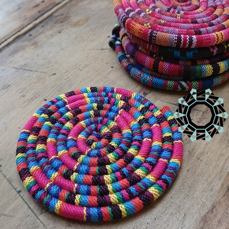Round Colorful Textile Drink Coaster Ooak Handmade Textile - Etsy