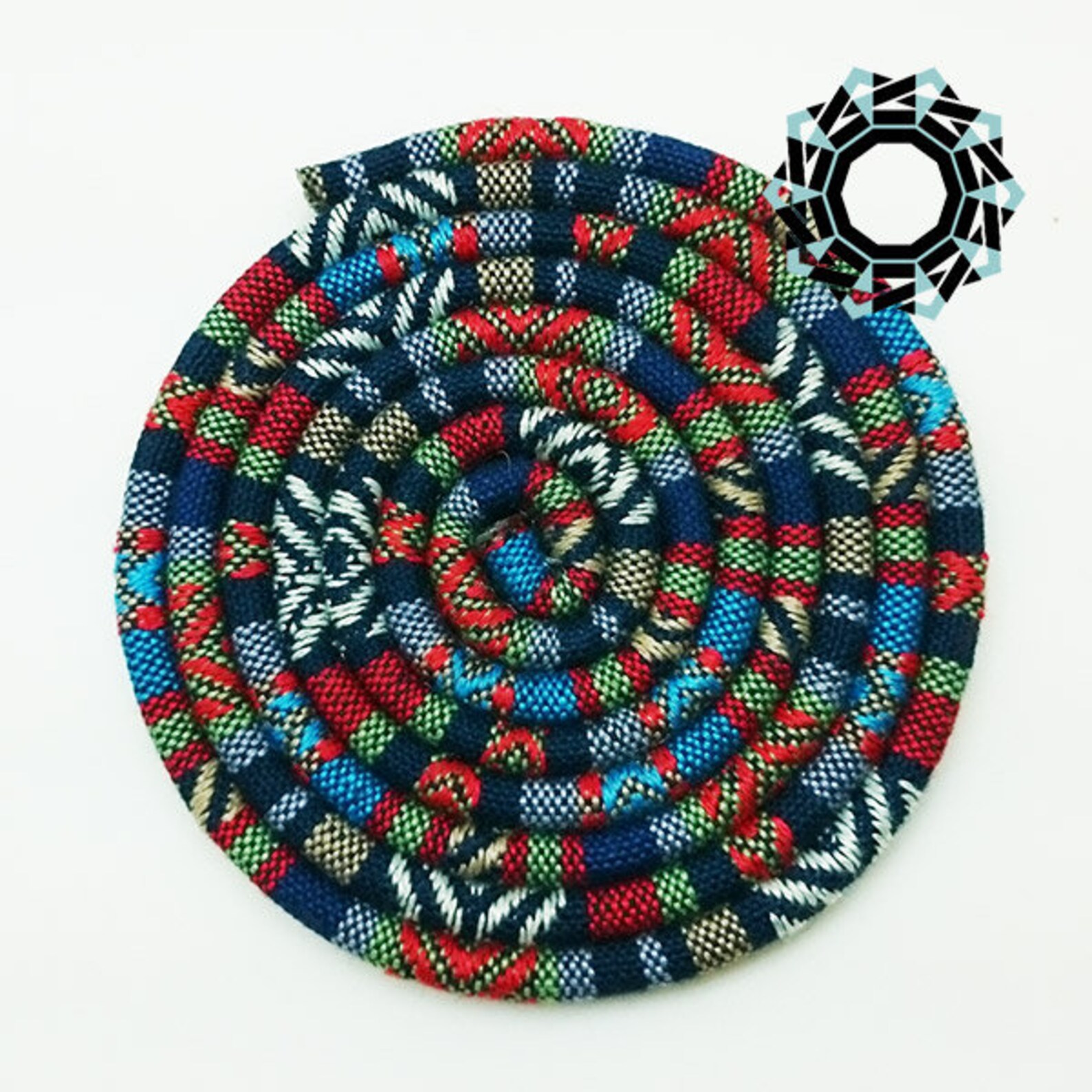 Round Blue Textile Drink Coaster, Ooak Handmade Textile Coaster, Unique ...