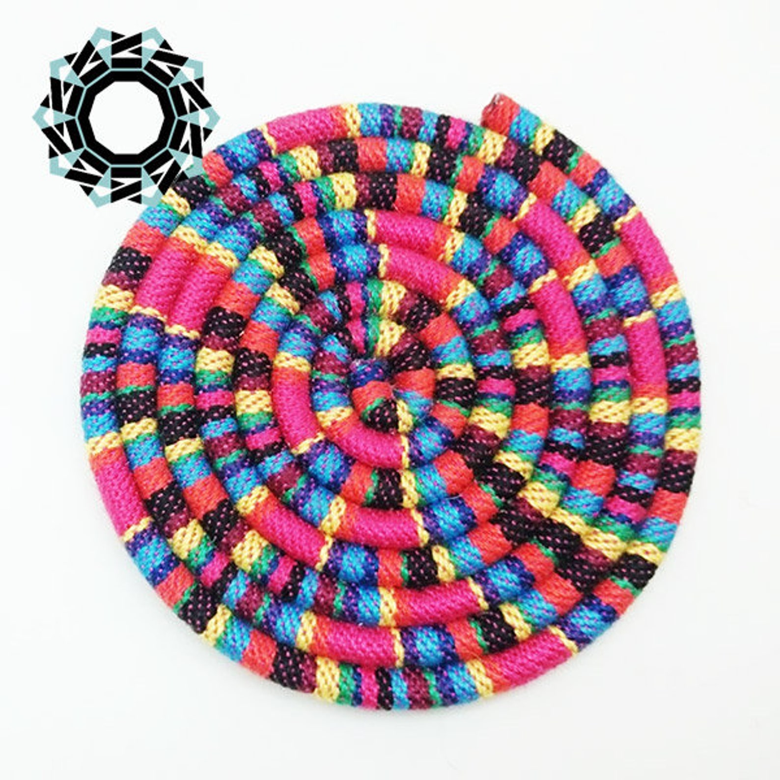 Round Colorful Textile Drink Coaster Ooak Handmade Textile - Etsy