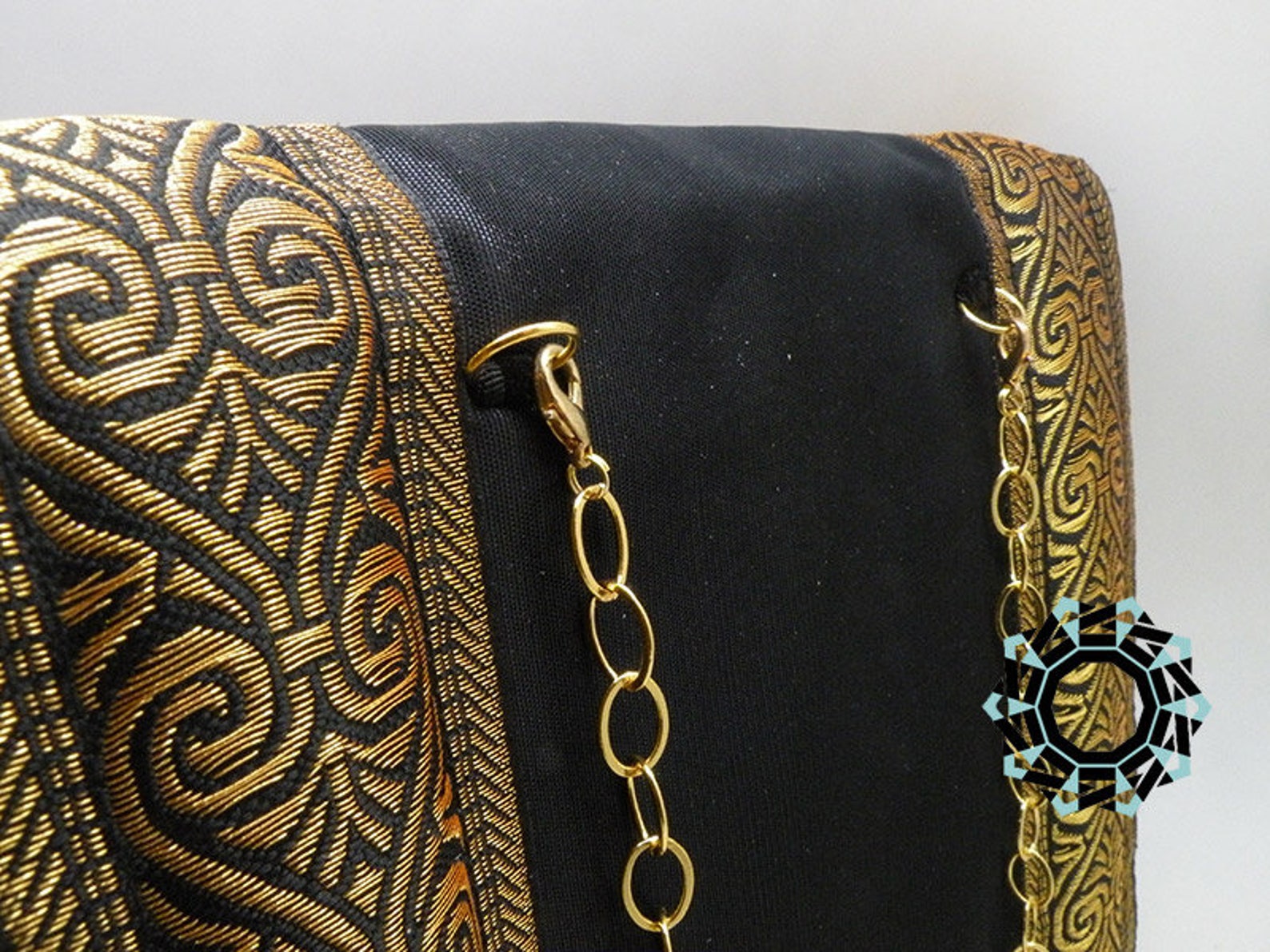 OOAK Black Gold Bag, Evening Shoulder Bag Golden Frame Rectangular Bag ...