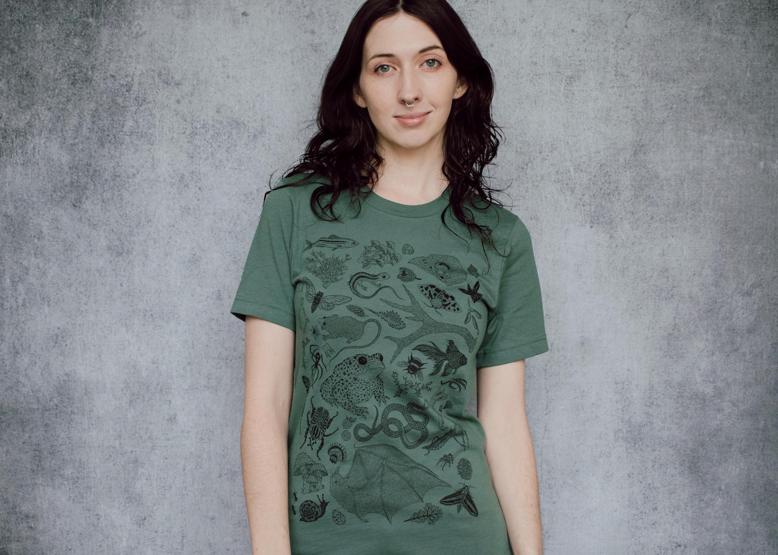Nature Doodle Spruce Green Screen Printed Unisex Tee - Etsy