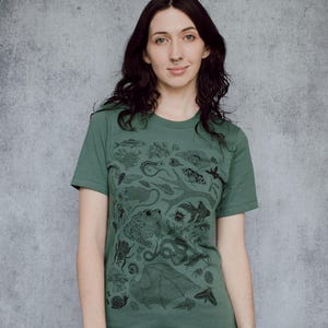 Nature Doodle Spruce Green Screen Printed Unisex Tee - Etsy