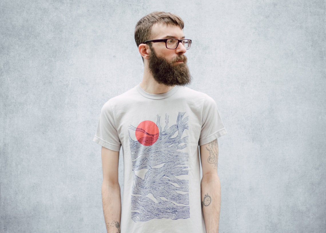 Sun and Waves Abstract Screen Printed Grey T-shirt - Etsy