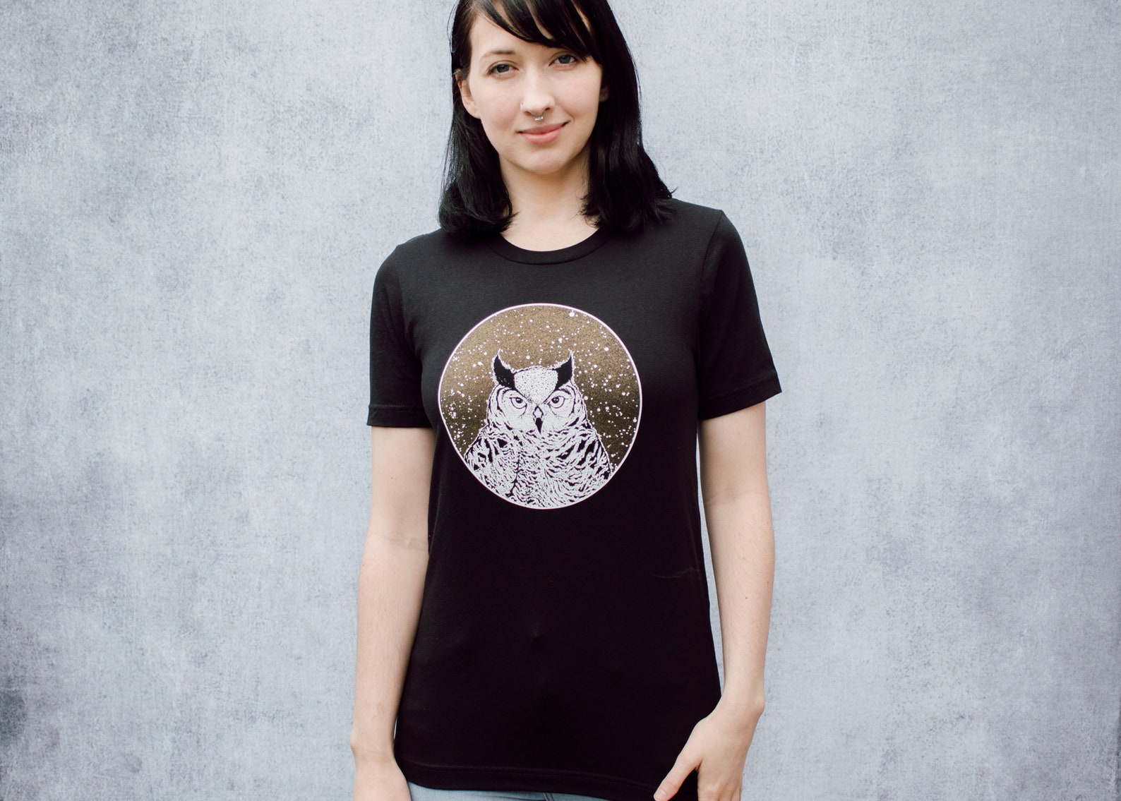 Shimmering Cosmic Owl Black Screen Printed Punk Unisex T-shirt | Etsy