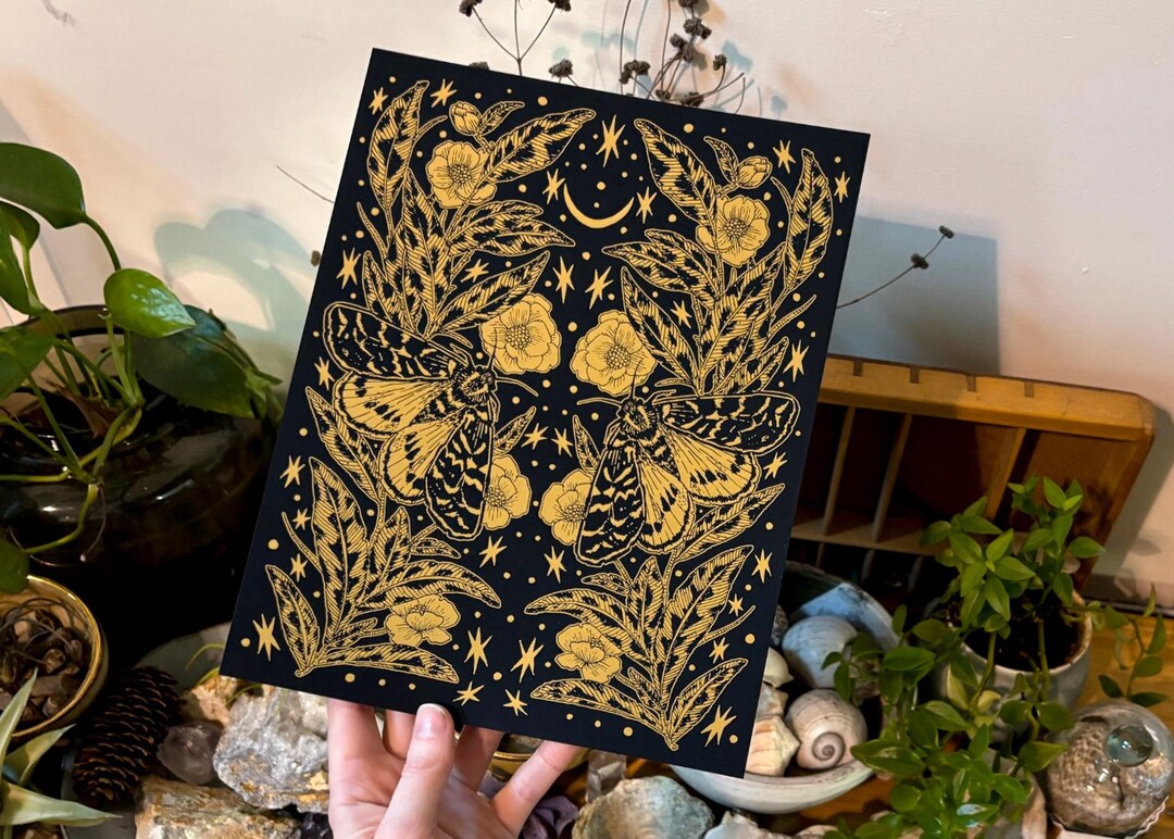 Gold Foil Moth Print: Golden Shrine Art, Black Matte Paper - Etsy