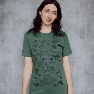 Nature Doodle Spruce Green Screen Printed Unisex Tee - Etsy
