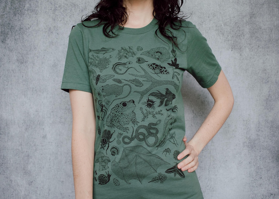 Nature Doodle Spruce Green Screen Printed Unisex Tee - Etsy
