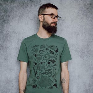 Nature Doodle Spruce Green Screen Printed Unisex Tee - Etsy