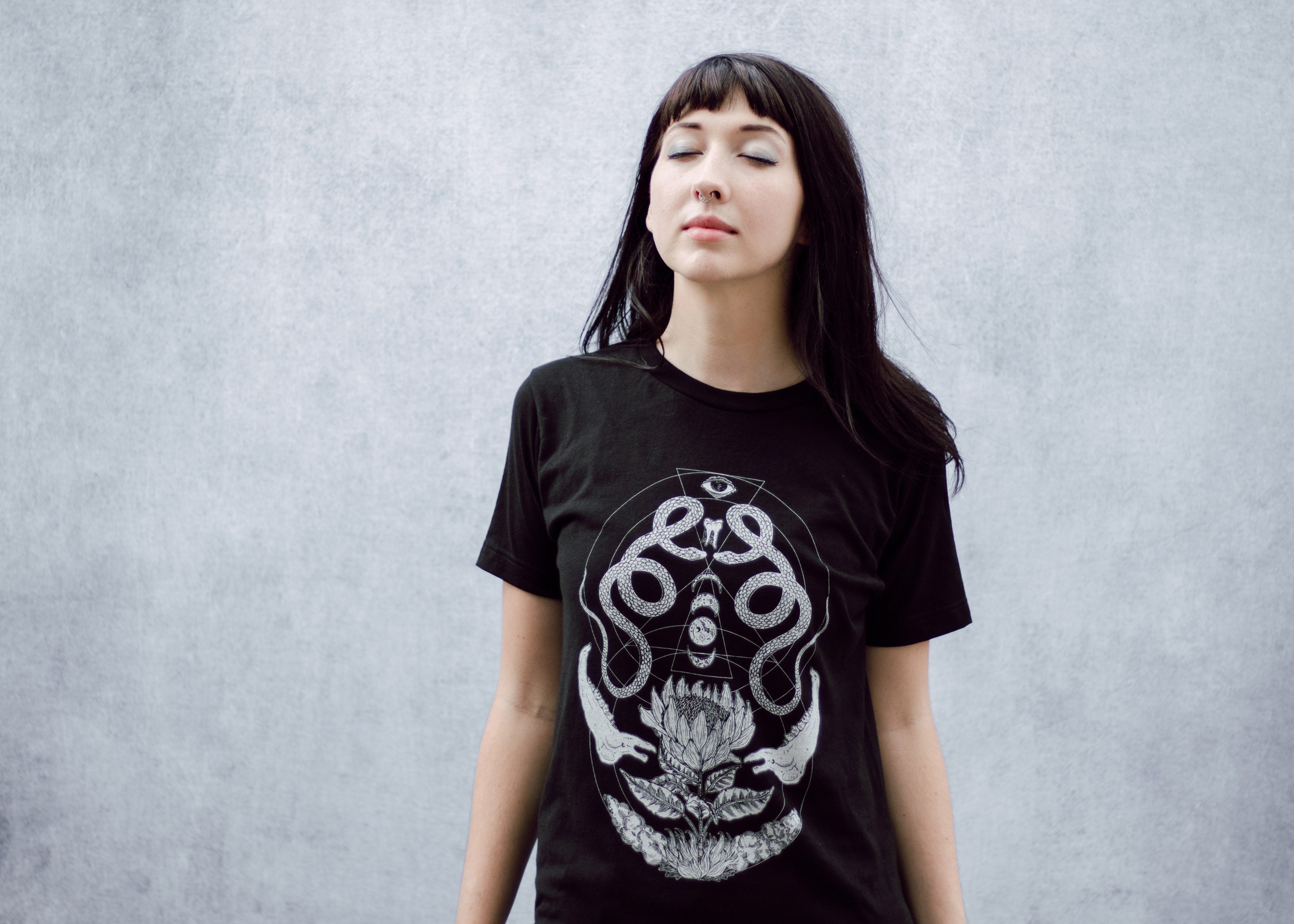 Geometric Snake and Bone and Moon Phases Floral Unisex Black | Etsy